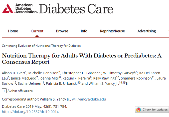 Nutrition Therapy for Adults with Diabetes or Prediabetes: A Consensus ...
